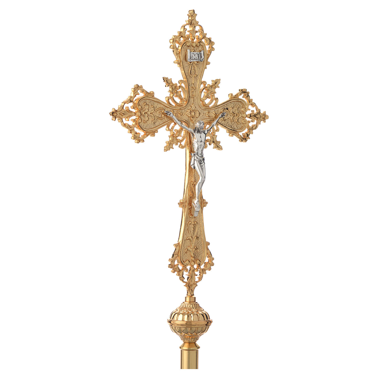 Processional cross in golden, decorated brass with silver body | online ...