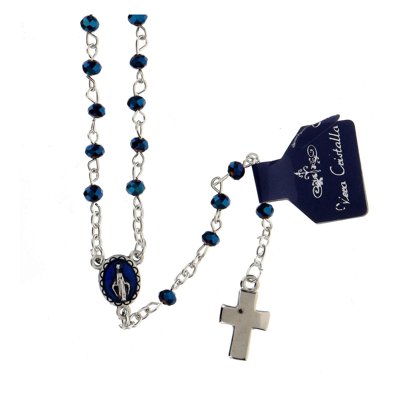Rosario cristal color azul granos 4 mm mosquetón | venta online en HOLYART