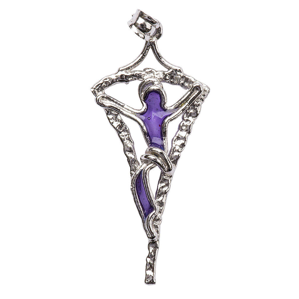 Pendant cross in silver with purple enamel | online sales on HOLYART.co.uk