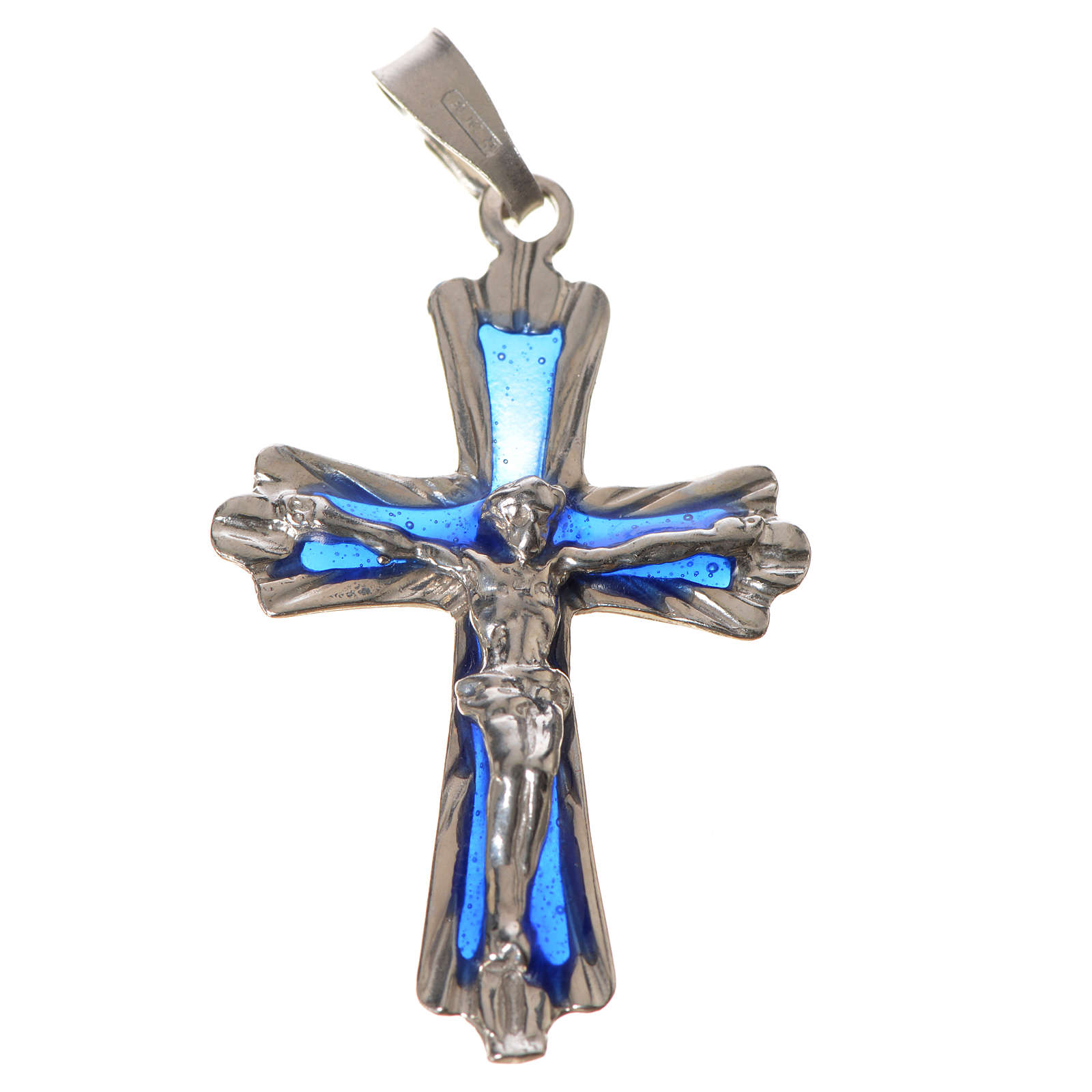 Pendant crucifix in silver with blue enamel | online sales on HOLYART.co.uk