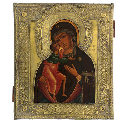 Alte russische Ikone 'Madonna von Feodor' mit Riza, XIX. Jh., 35x30 cm | Online-Verkauf bei ...