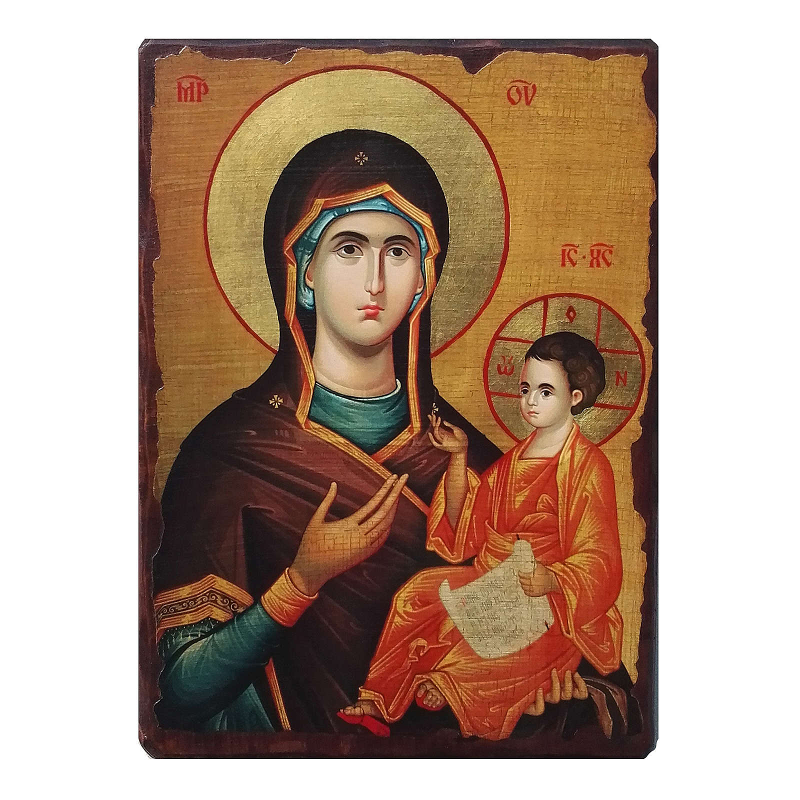 Russian icon Virgin Hodegetria, painted and decoupaged 23x17 | online sales on HOLYART.co.uk