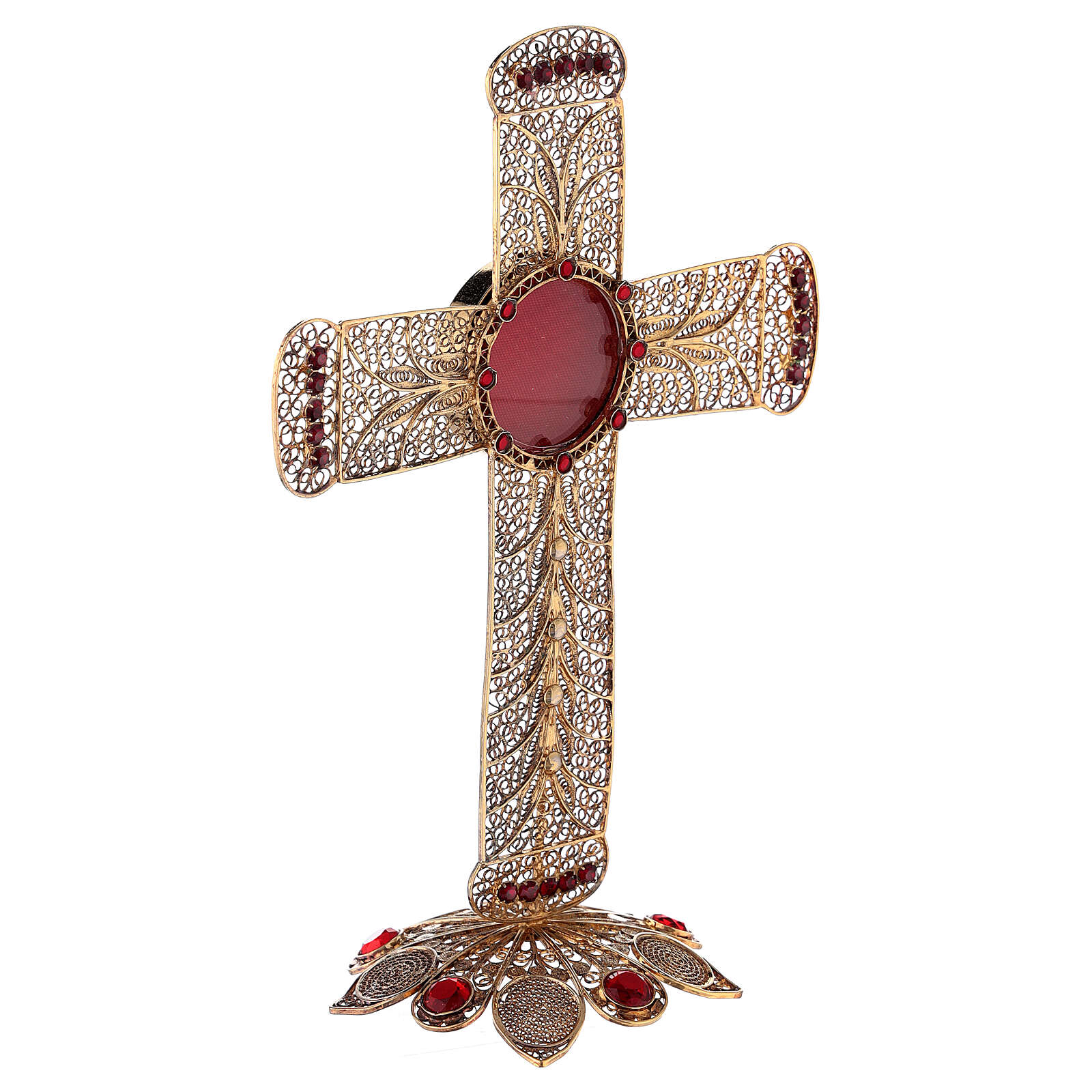 Reliquary in silver 800, golden filigree decoration with cross | online ...