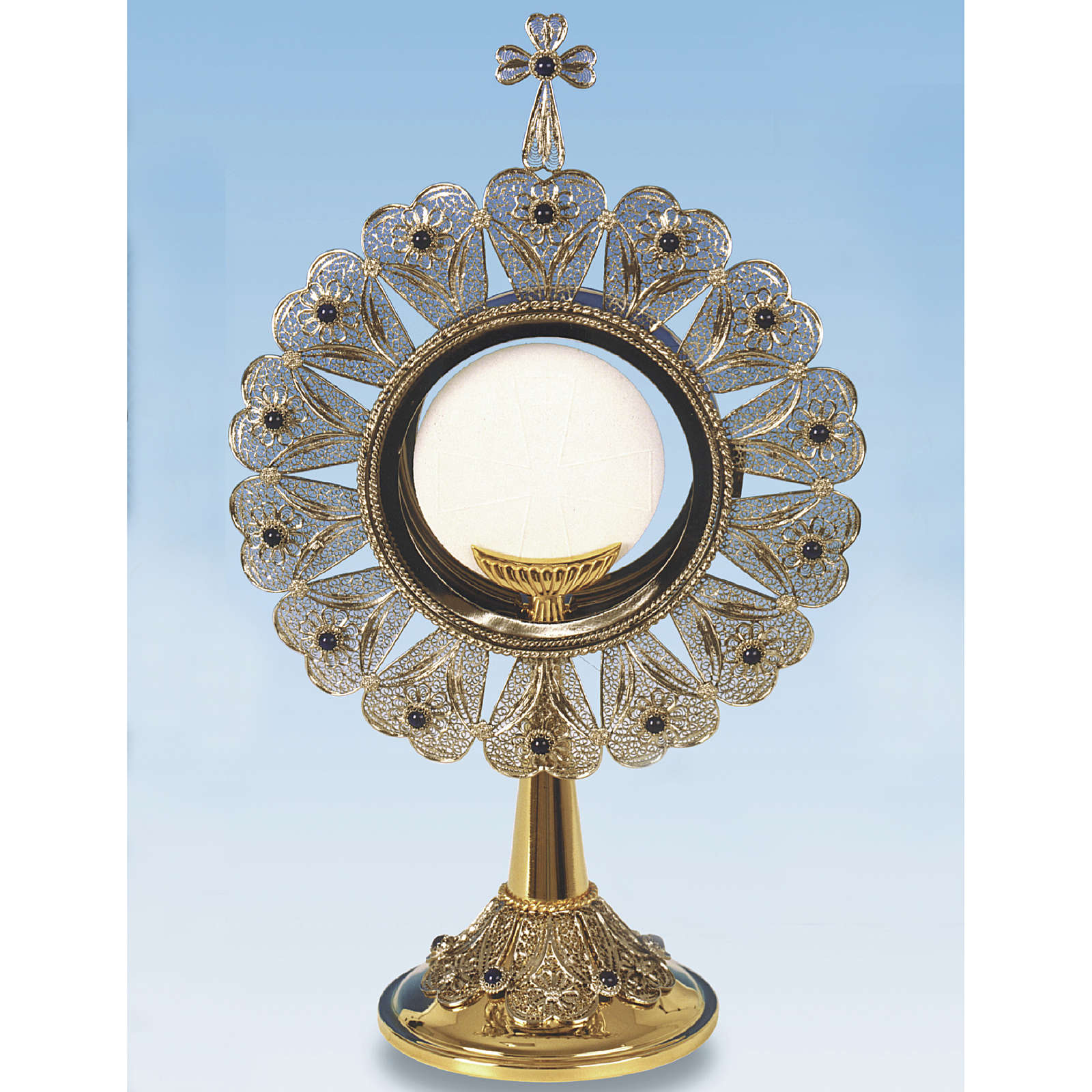 Monstrance in silver 800 with lapis lazuli and 10 cm diam. luna ...