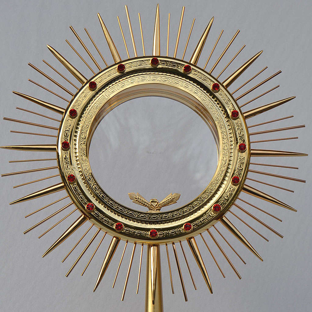 Monstrance for Magna host in golden brass with red stones | online ...