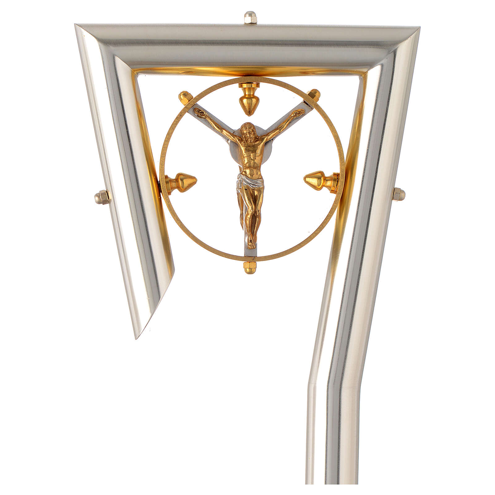 Pastoral staff in brass with golden Christ | online sales on HOLYART.com