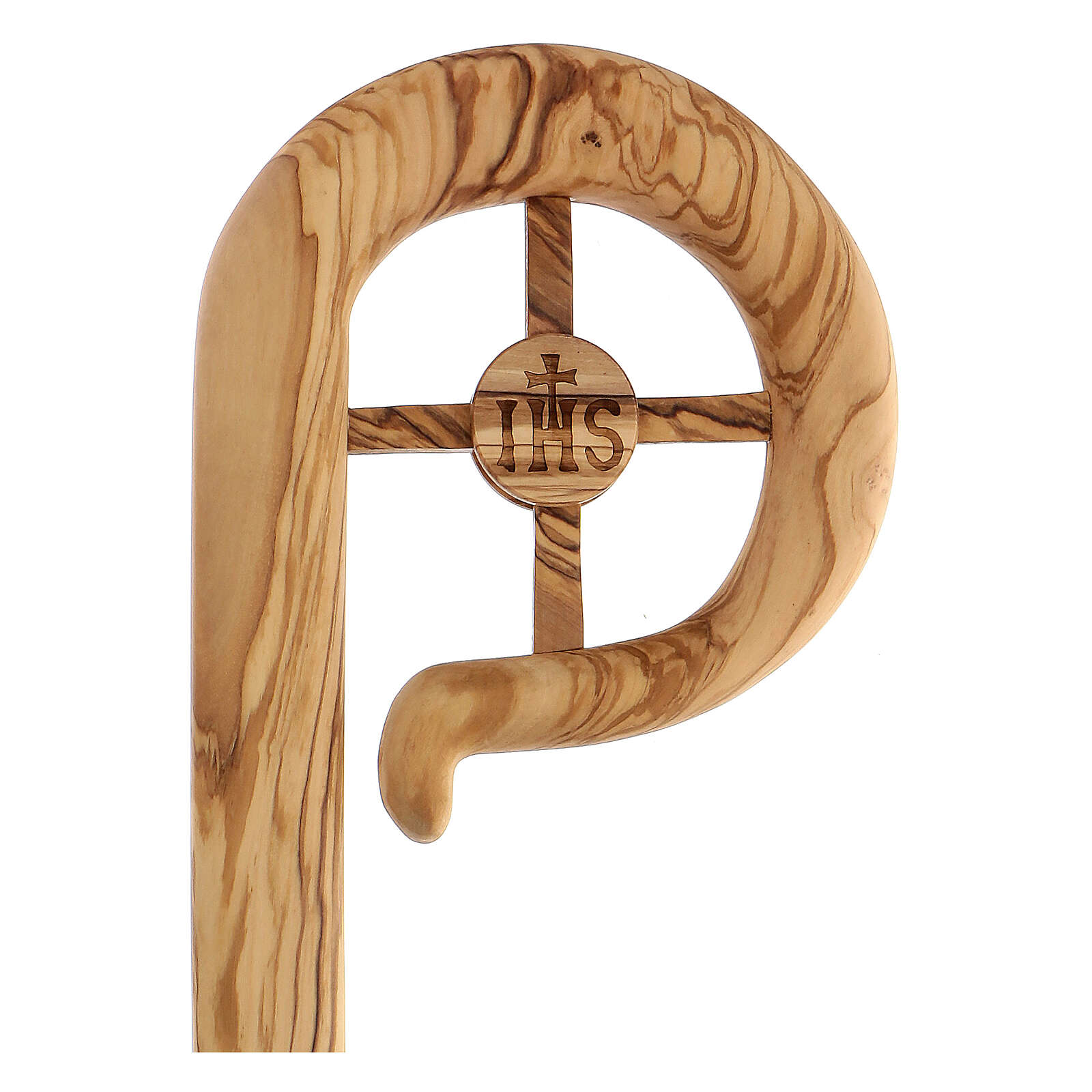 Olive wood crozier with cross and IHS | online sales on HOLYART.com
