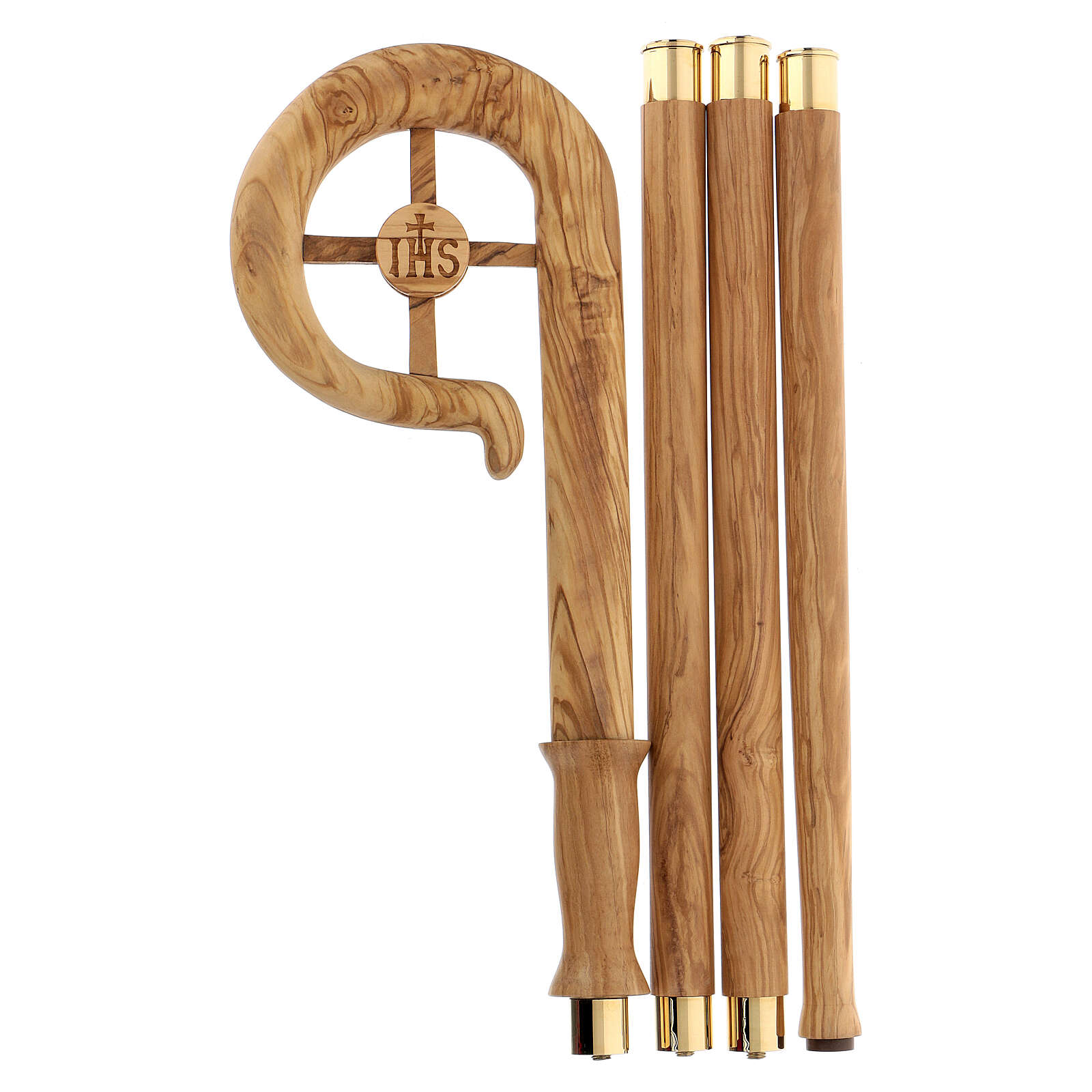 Olive wood crozier with cross and IHS | online sales on HOLYART.com