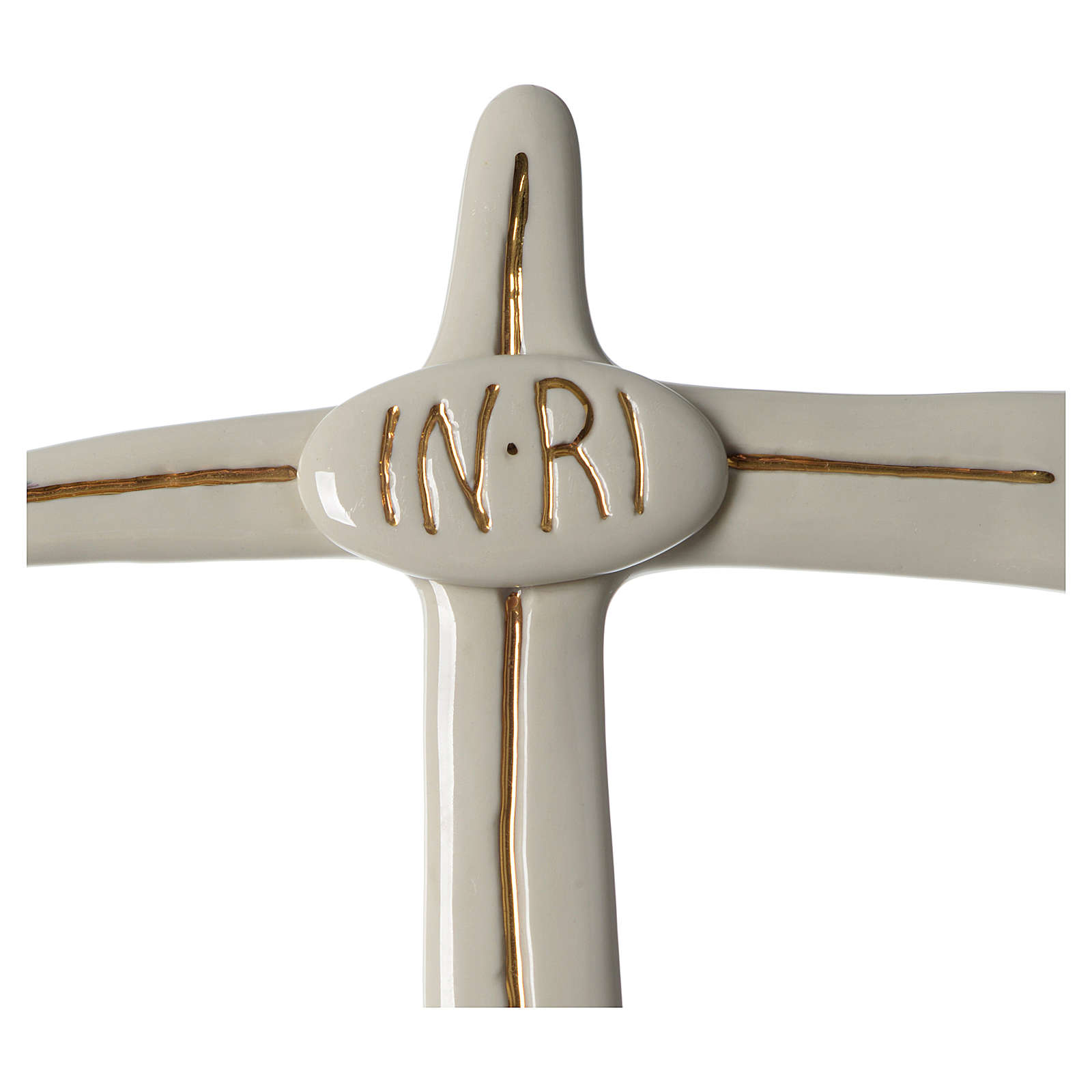 Tau cross in polished porcelain with golden design 12x7 in | online ...