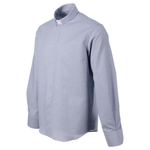 CocoCler clergy collar shirt cotton blend long-sleeved microcheck ...