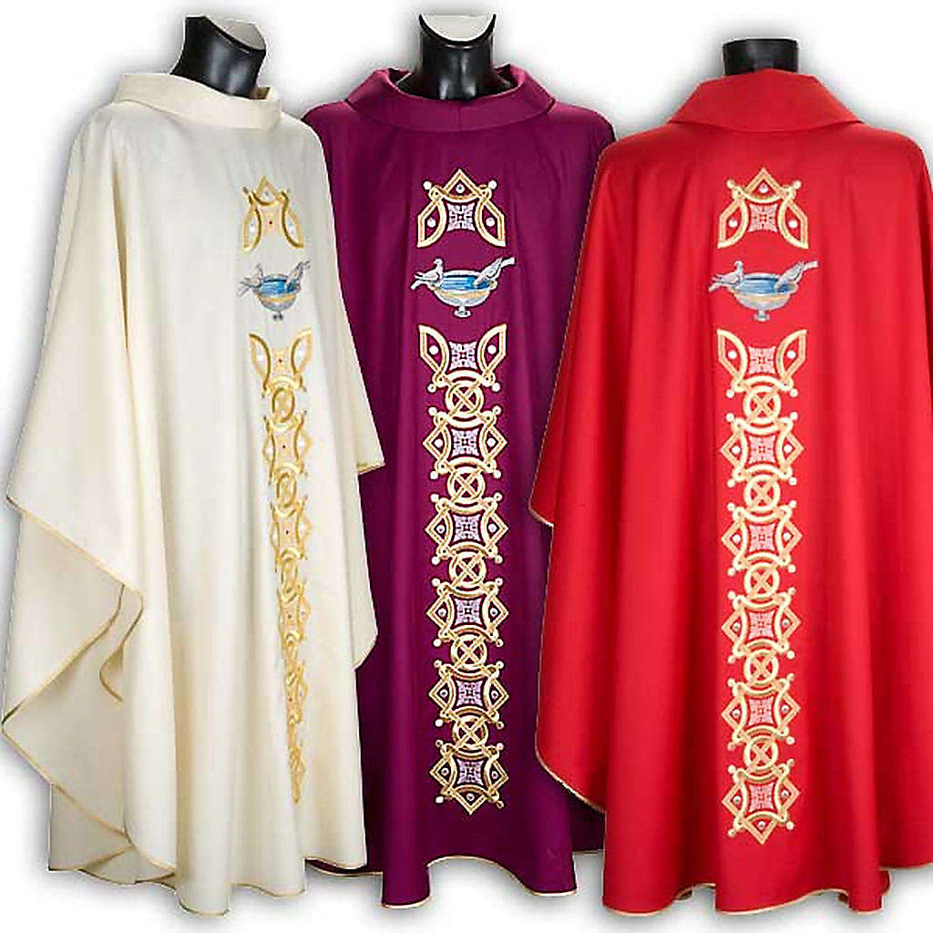 Chasuble et étole avec colombe et bénitier | vente en ligne sur HOLYART
