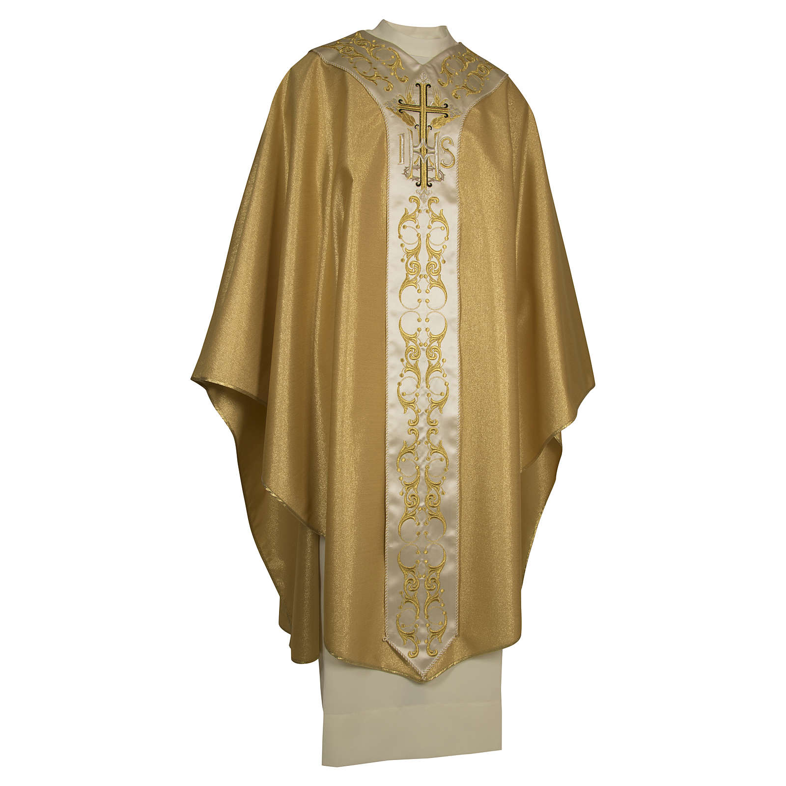 Gold Priest Chasuble in wool and lurex IHS and cross | online sales on ...