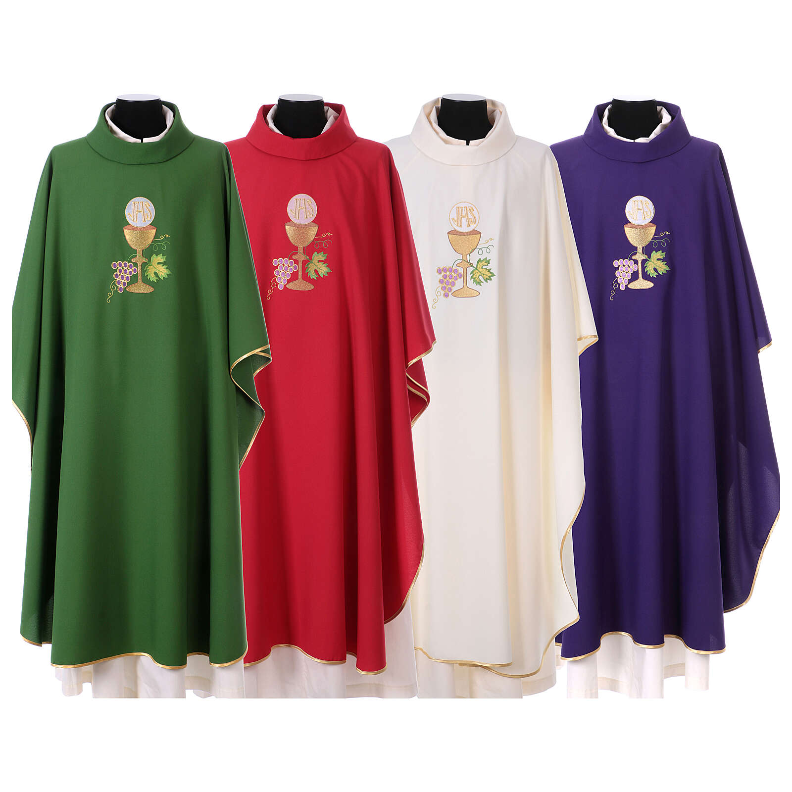Casula liturgica con grappolo, calice e ostia IHS100% poliestere ...