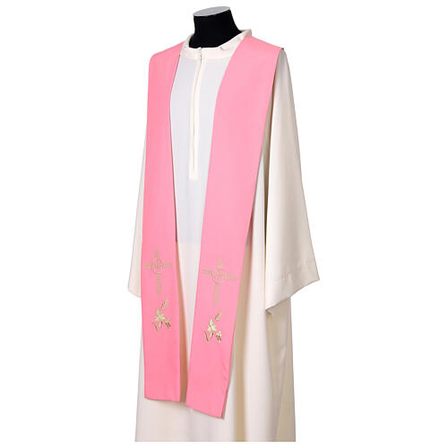 Pink machine embroidered stole with cross, IHS, grapes, and wheat ears ...