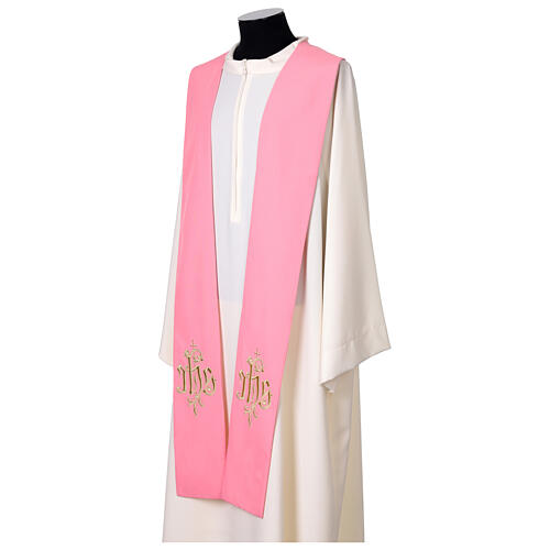 Pink stole with golden machine embroidery of IHS | online sales on ...