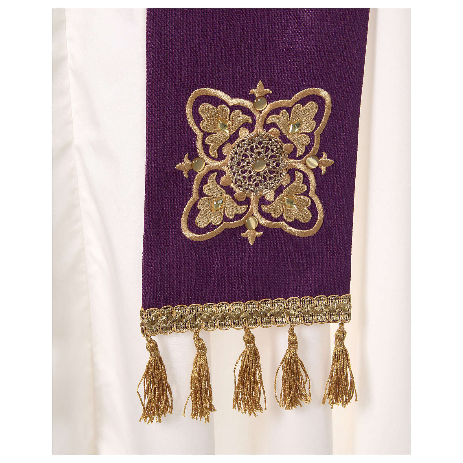 Stole with embroidery and fringes in gold color | online sales on ...