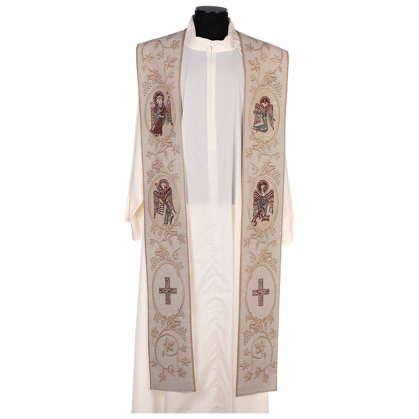 Stole with 4 Evangelists symbol in ivory lamé | online sales on HOLYART.com