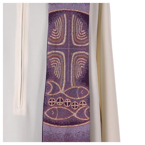 Priestly stole with liturgical symbols bread fishes cross four colors ...