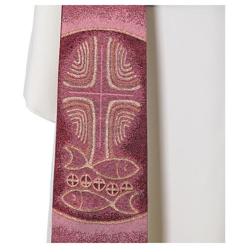 Priestly stole with liturgical symbols bread fishes cross four colors ...