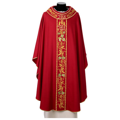 Chasuble 100% pure wool IHS decorated band with grapes and ears ...