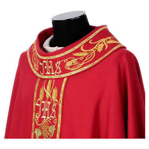 Chasuble 100% pure wool IHS decorated band with grapes and ears ...
