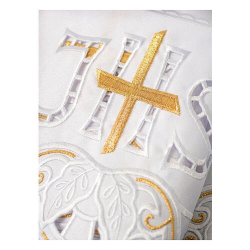 White frill for altar cloth, cutwork JHS, cross and flowers, h 7.5 in | online sales on HOLYART ...