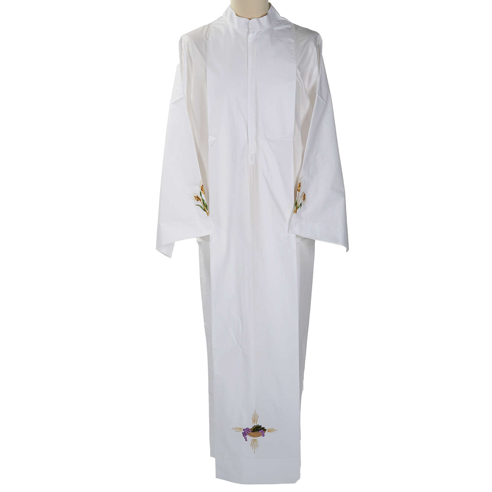Priest alb in cotton, with paten, grapes and ears of wheat | online ...