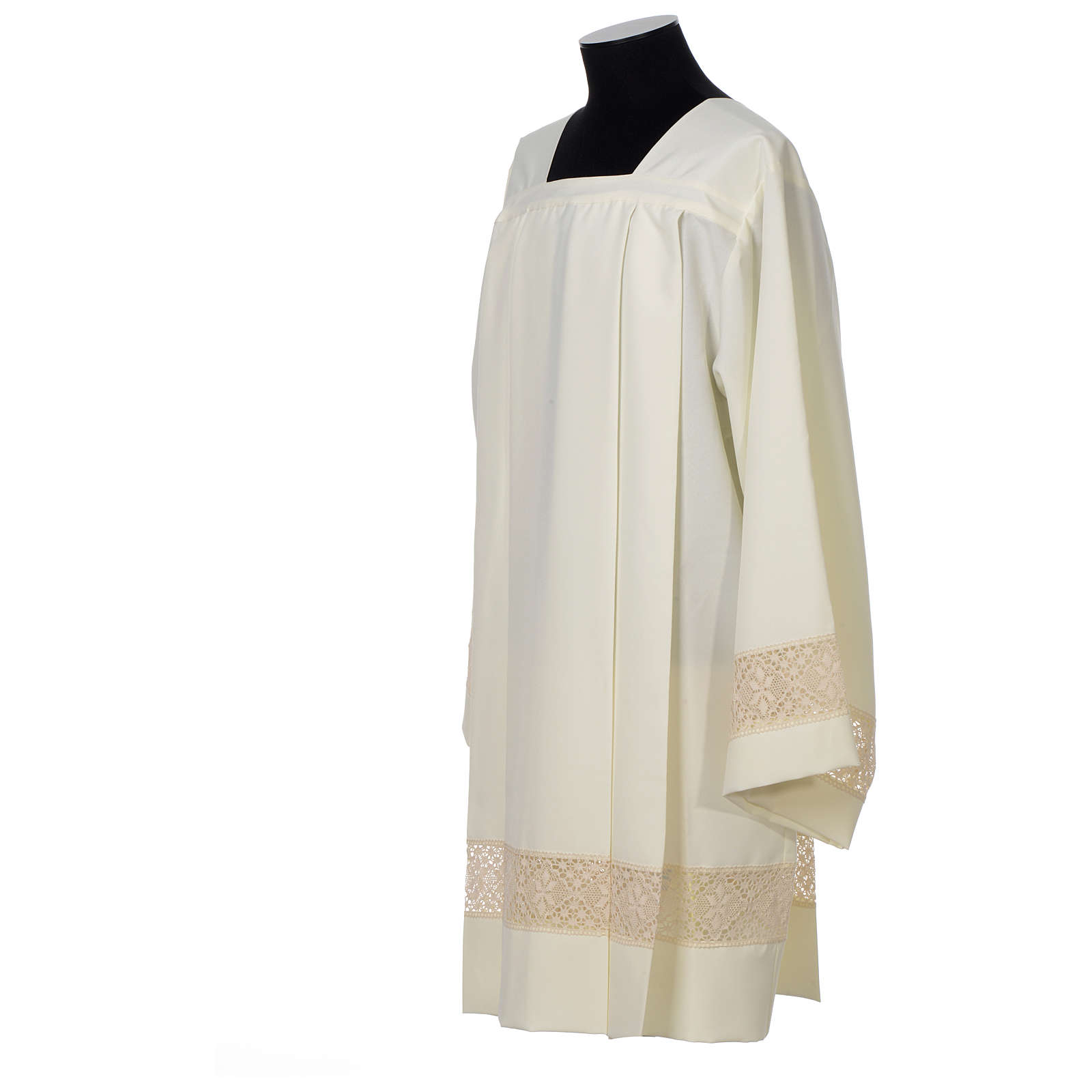 Surplice in polyester with lace bands and 4 pleats on front | online ...