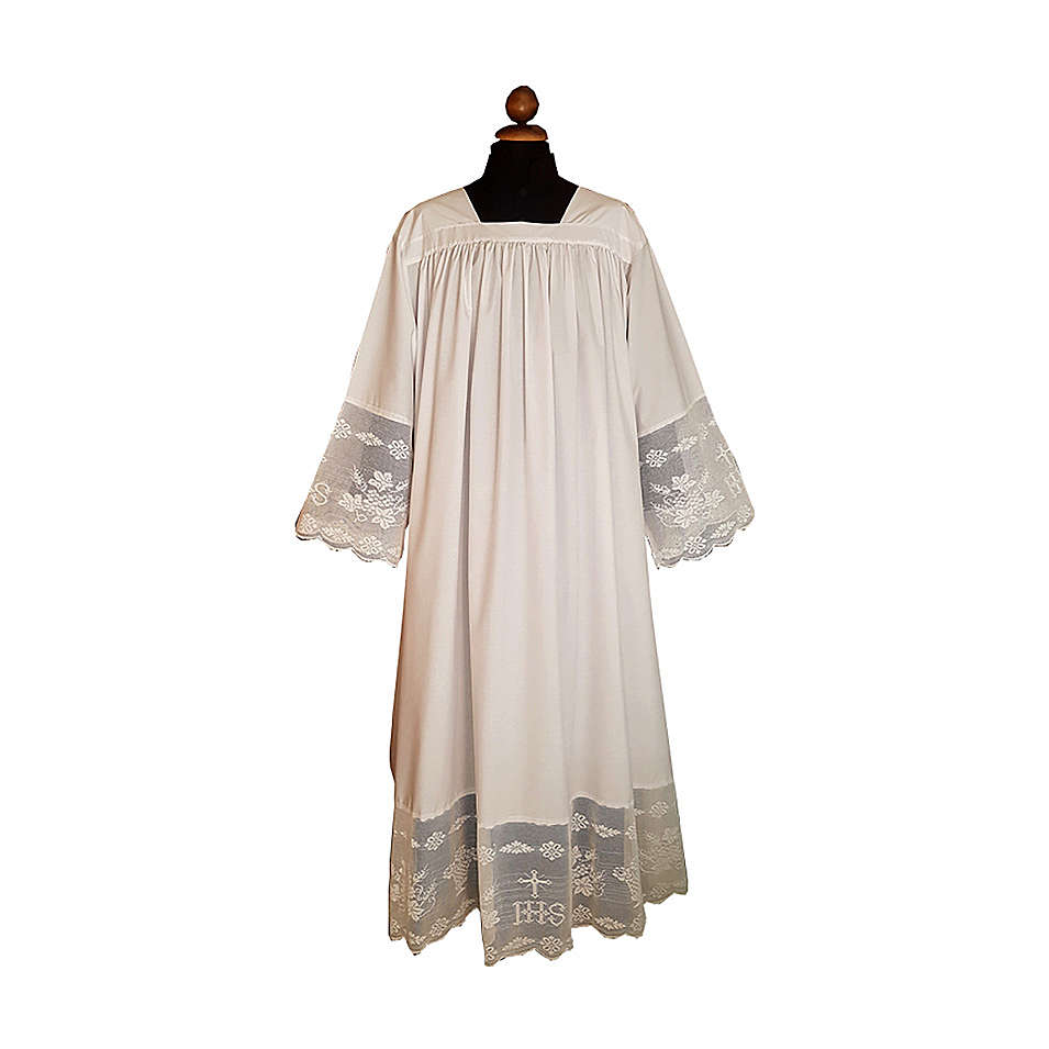 Cotton blend Priest Alb with square-neck and IHS lace | online sales on ...
