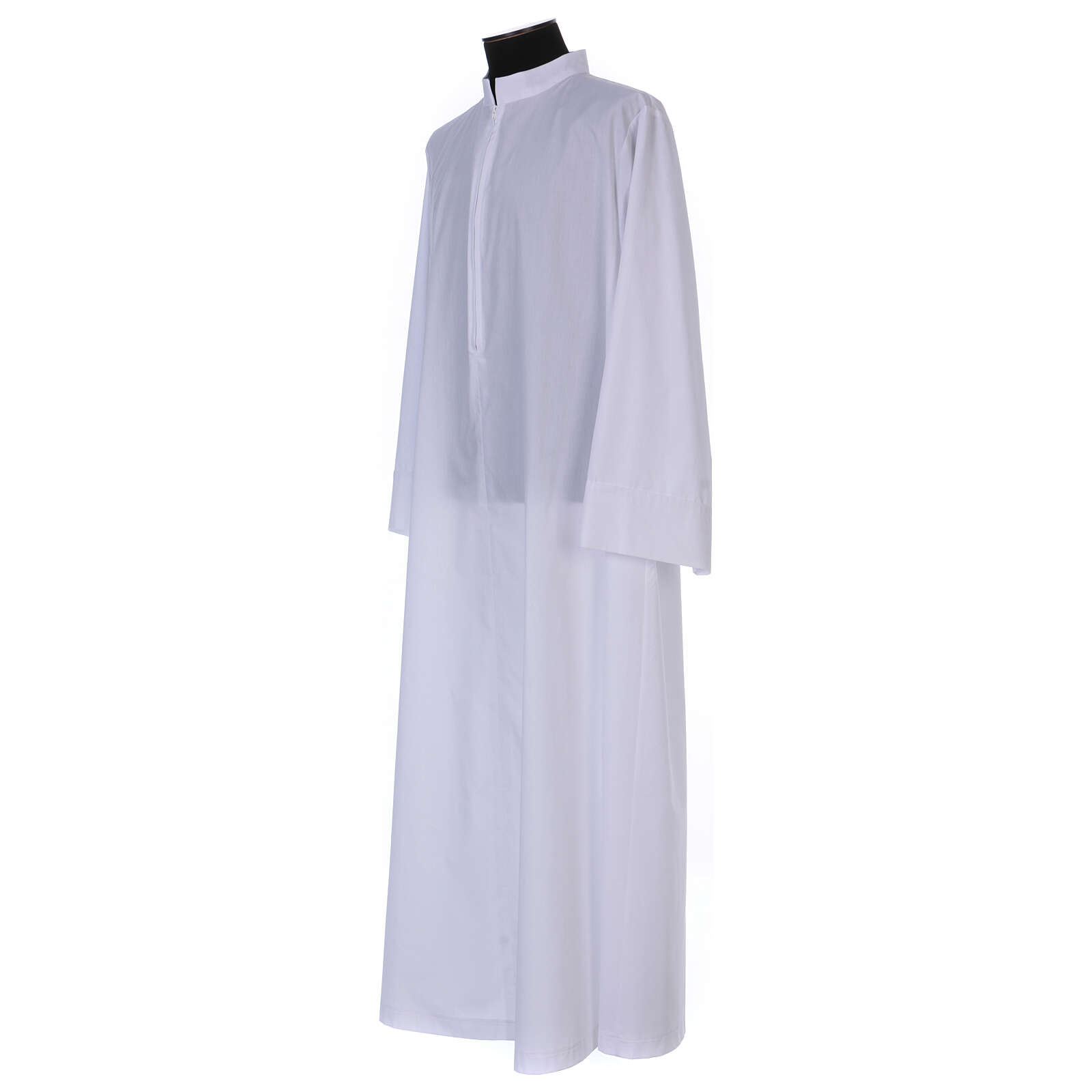 White alb with front zipper, 65% polyester 35% cotton | online sales on ...
