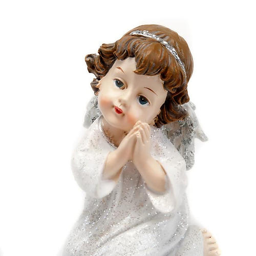 Angelot qui prie blanc argenté avec glitter | vente en ligne sur HOLYART