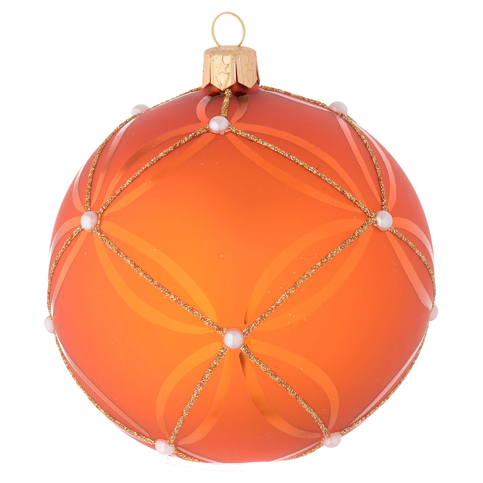 Bauble in orange blown glass with pearl decoration 100mm | online sales ...