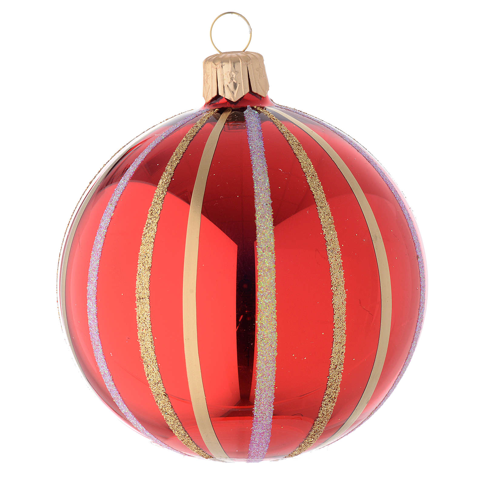 Ornement Noël boule verre rouge/or 80 mm | vente en ligne sur HOLYART
