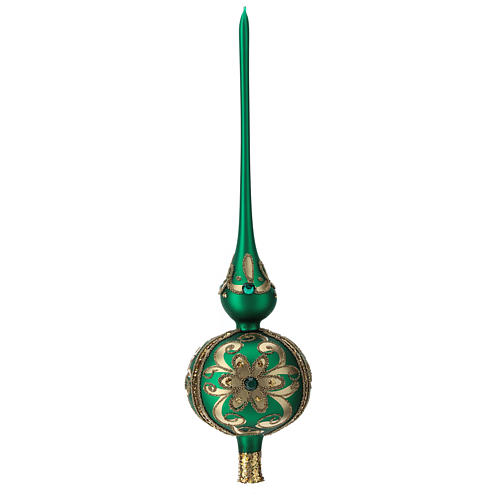 Tree topper in green blown glass with gold glitter decoration | online ...