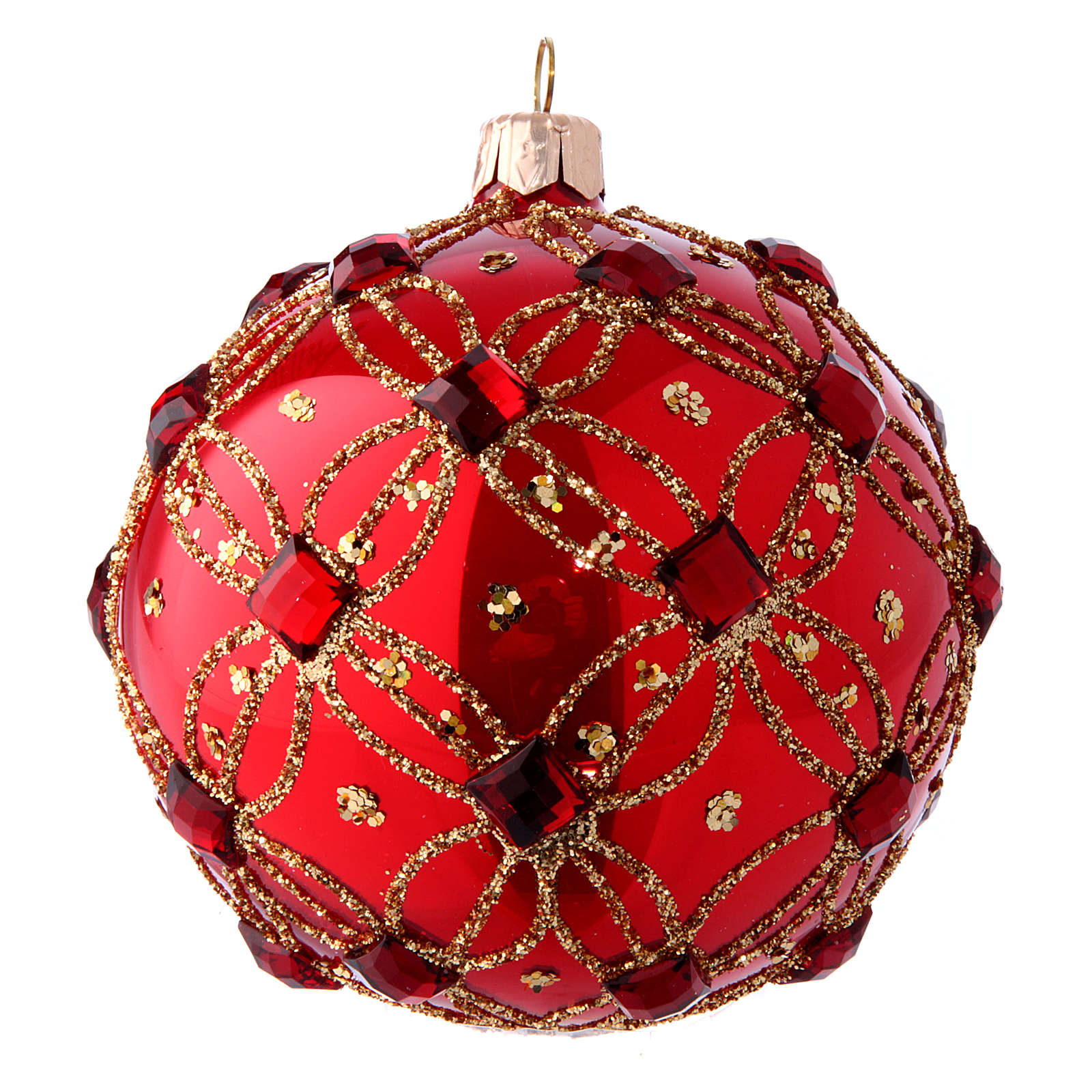 Shiny red Christmas tree ball with red stones 100 mm | online sales on ...
