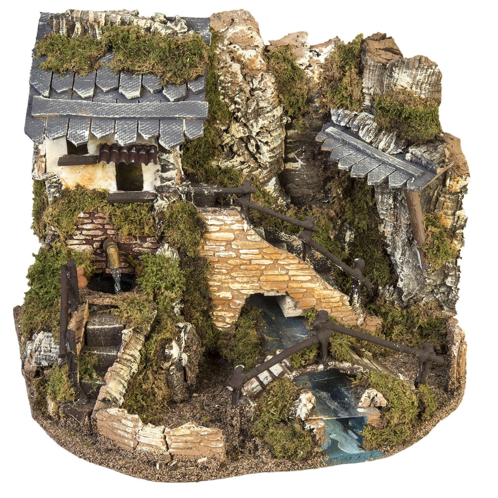 Nativity setting, village with fountain, stream and fence | online ...