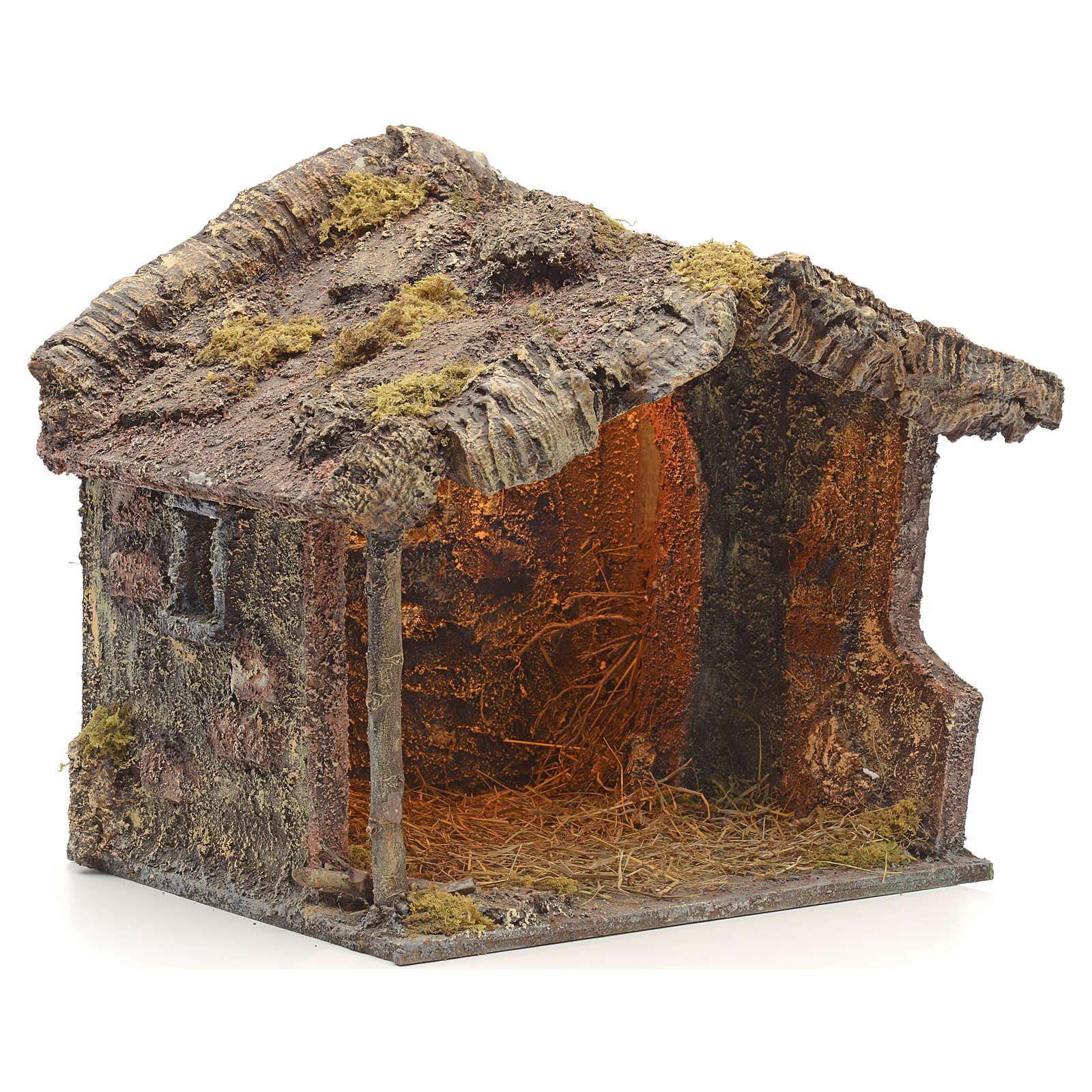 Neapolitan Nativity scene, stable with straw, illuminated | online ...