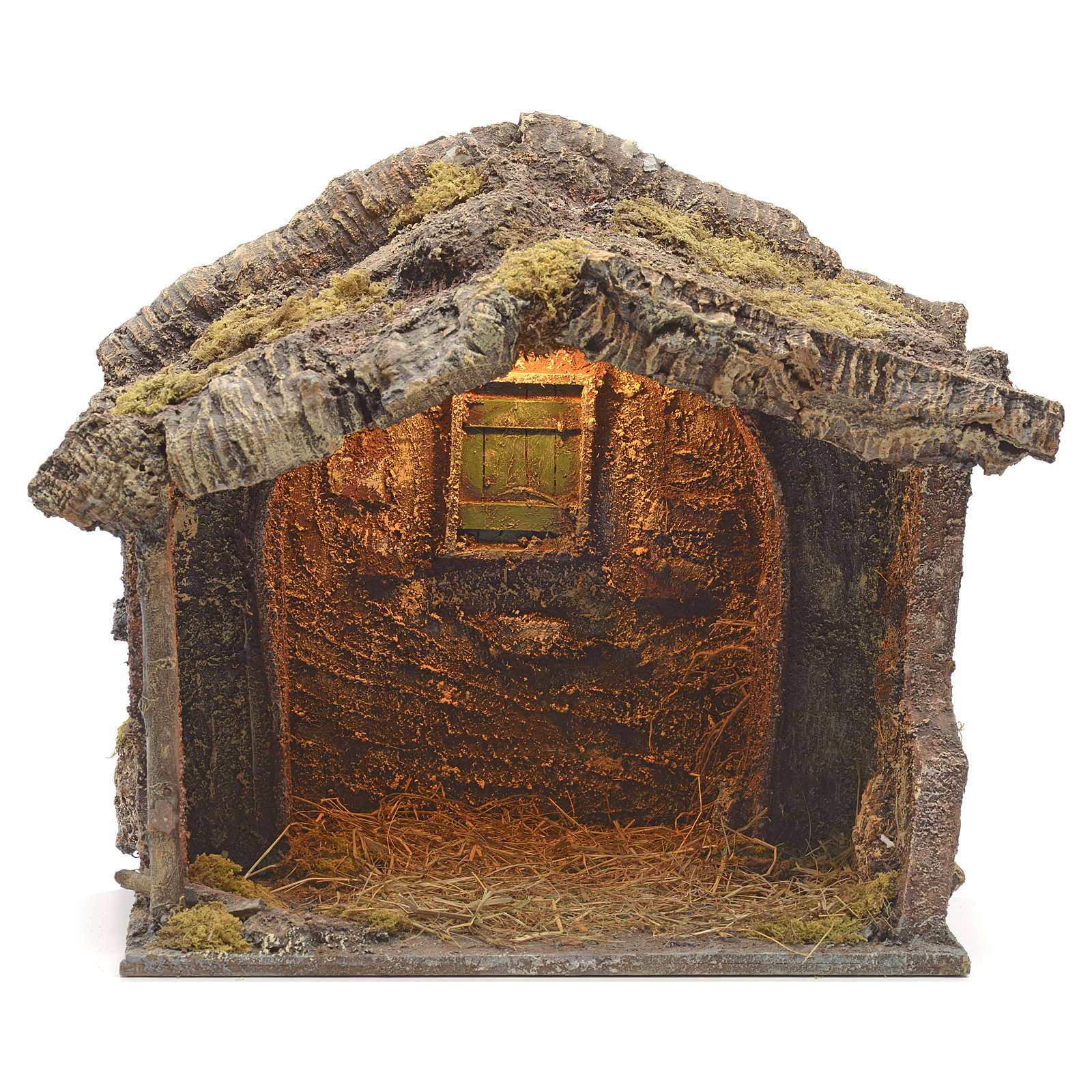 Establo iluminado con heno pesebre Nápoles | venta online en HOLYART