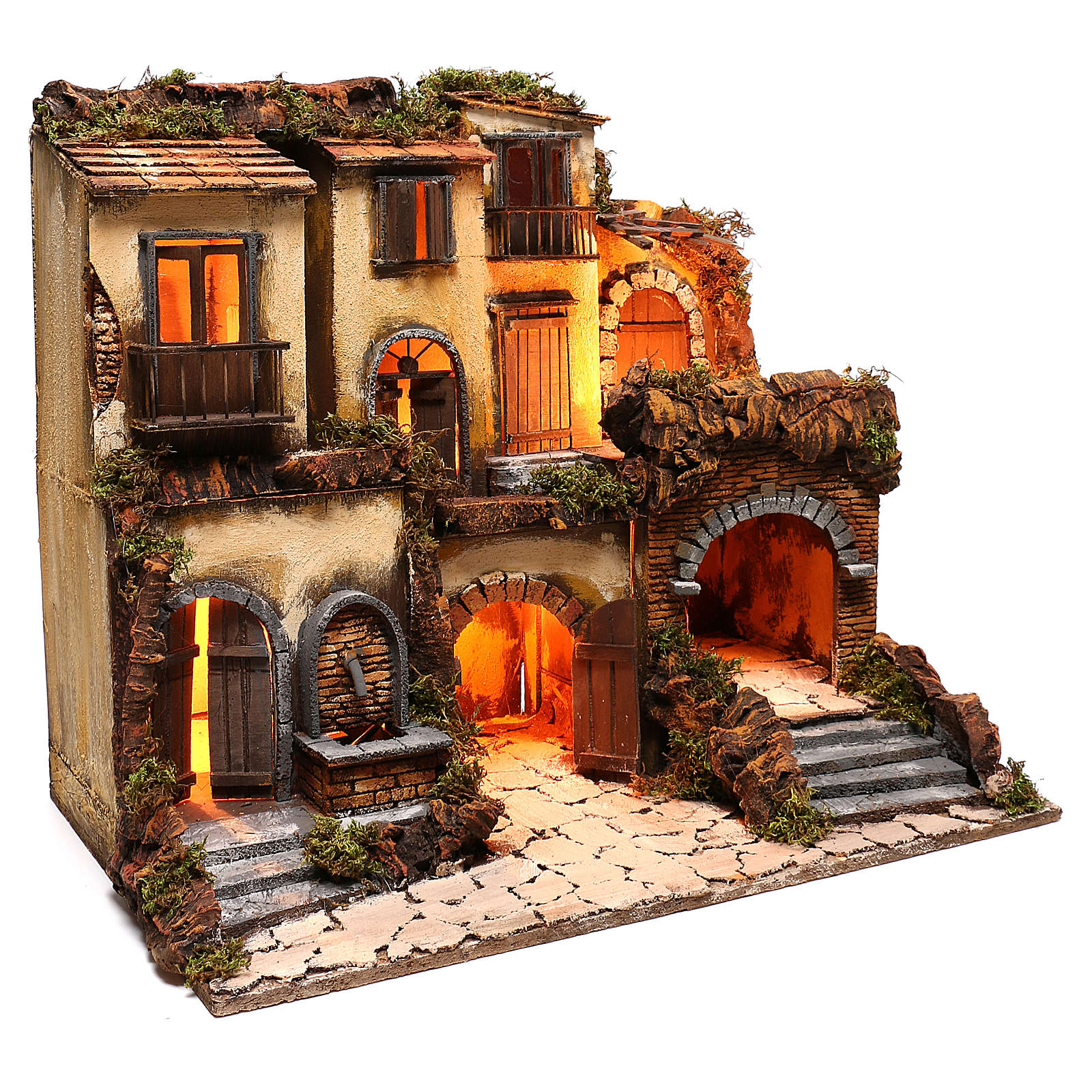 Décor crèche napolitaine bourg éclairé et fontaine 53x60x43 | vente en ...