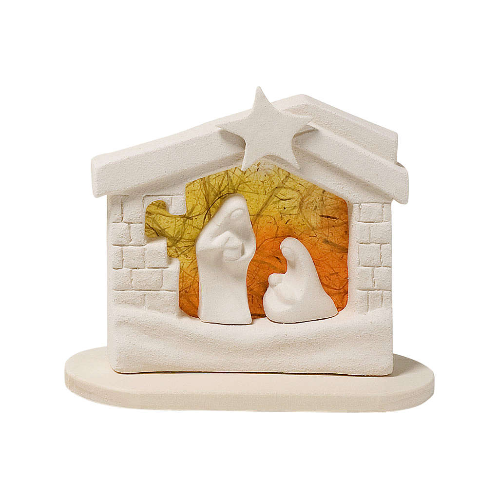 Crèche maison de Noel argile orange 14.5 cm | vente en ligne sur HOLYART