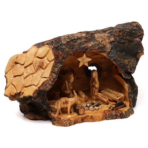 Olive wood Nativity Scene in irregular stable 20x30x20 cm, Bethlehem ...