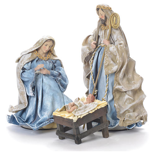 Nativity scene in resin, 25cm blue and green | online sales on HOLYART.com