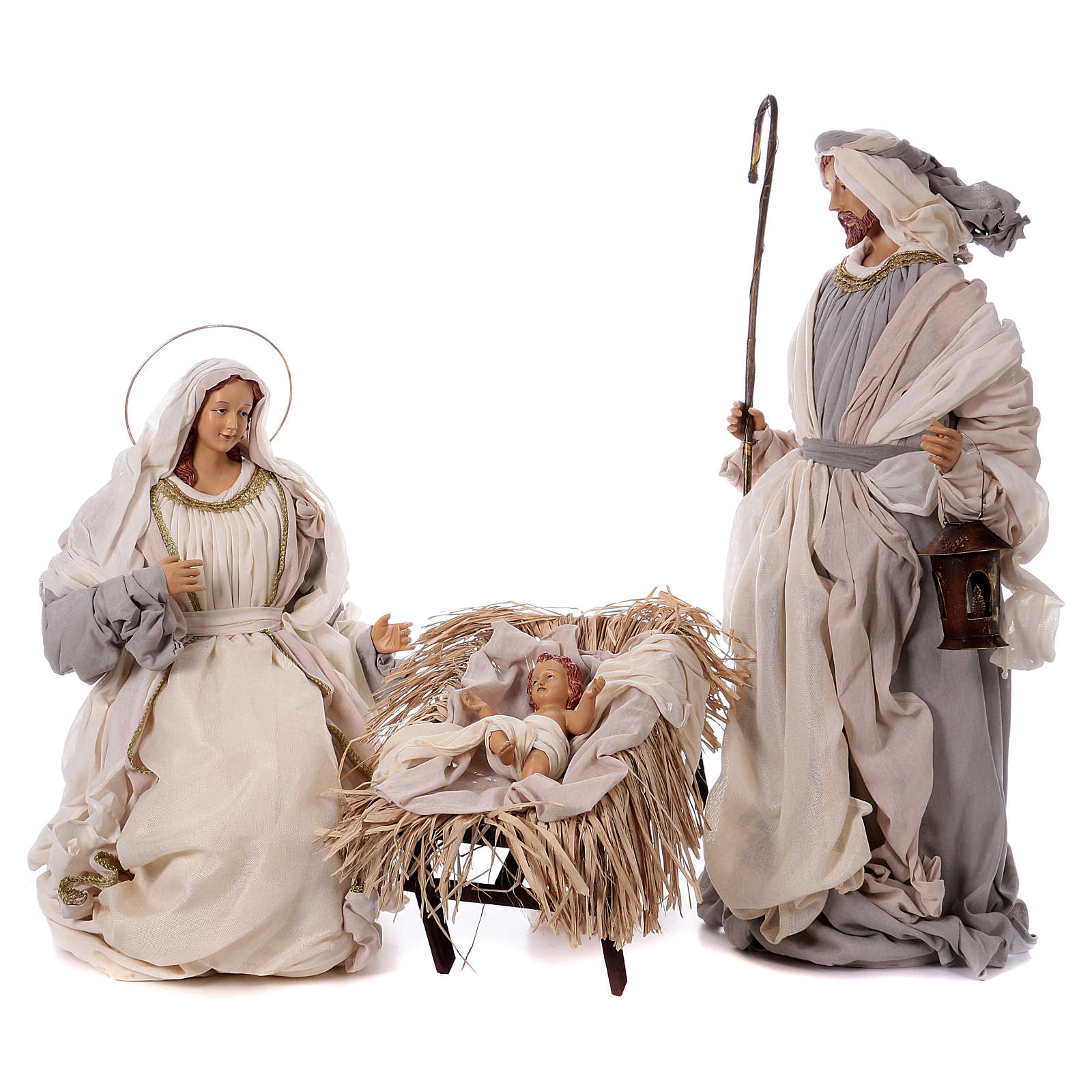 Nativité 107 cm résine et tissu couleur crème | vente en ligne sur HOLYART