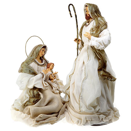 Set Sacra Famiglia 2 pezzi resina stoffa oro avorio h 70 cm | vendita online su HOLYART