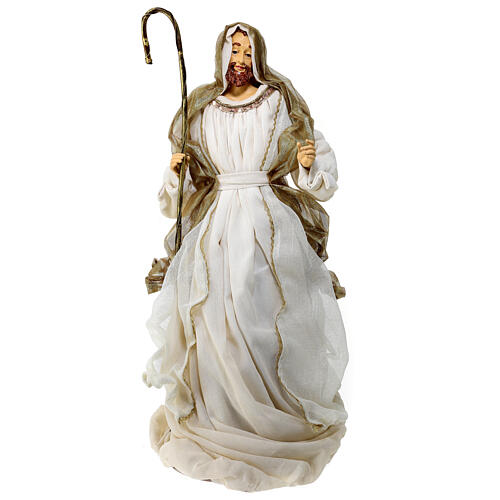 Set Sacra Famiglia 2 pezzi resina stoffa oro avorio h 70 cm | vendita online su HOLYART