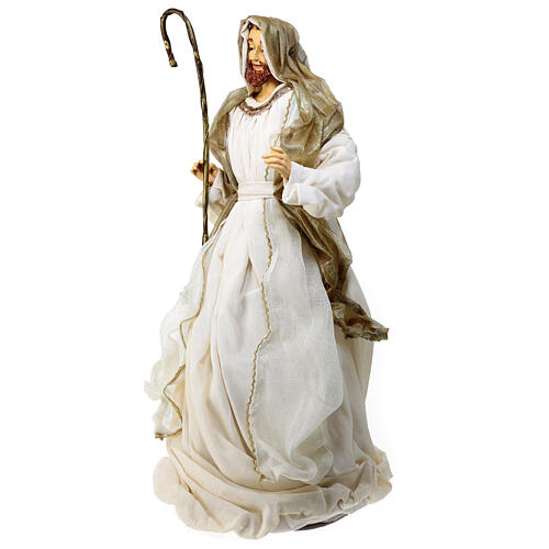 Set Sacra Famiglia 2 pezzi resina stoffa oro avorio h 70 cm | vendita online su HOLYART