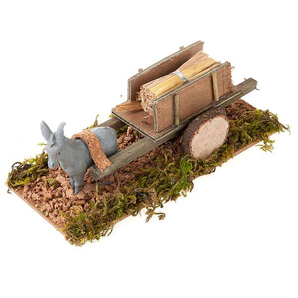 Burro com carrinho carga de palha presépio 8 cm | venda online na HOLYART