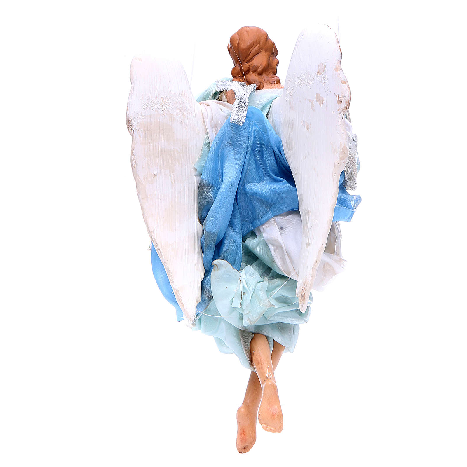 Light blue angel with curved wings, figurine for Neapolitan Nativity ...