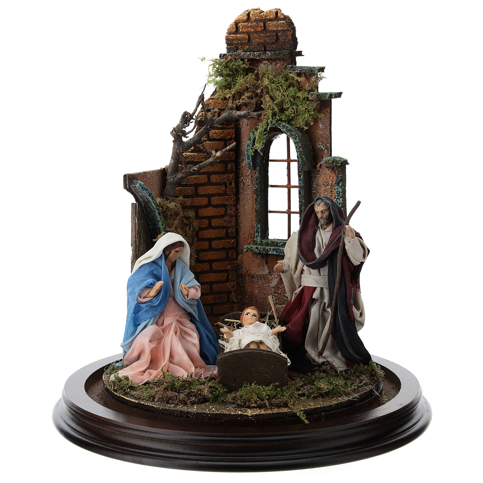 Scène nativité crèche napolitaine sur base bois et cloche | vente en ...