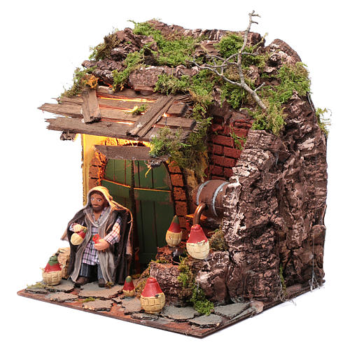 Moving nativity scene wine seller 10 cm with light and barrel | online ...